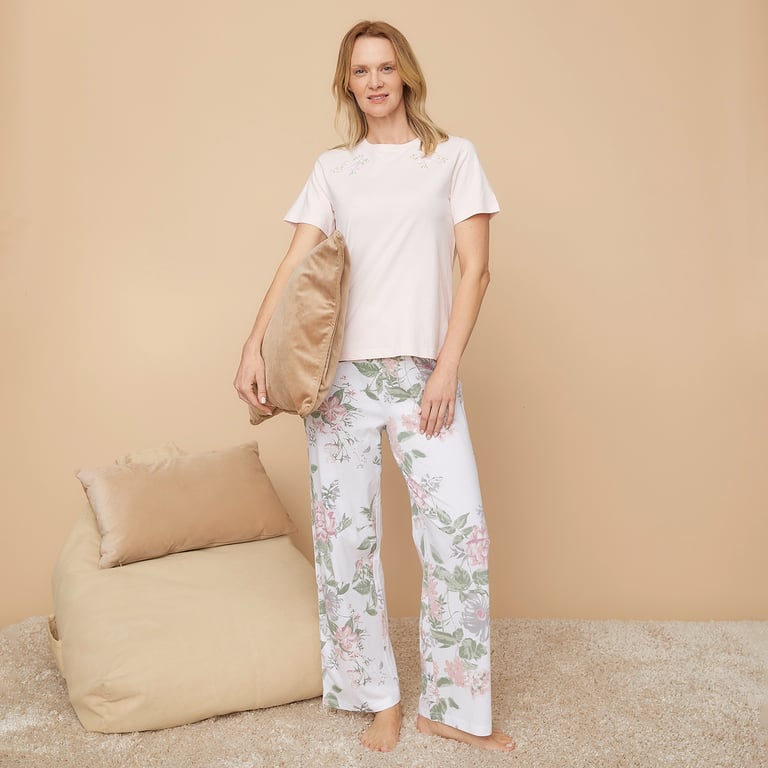 Pijama completa con pantalón Mujer Largo Manga corta de Algodón ...