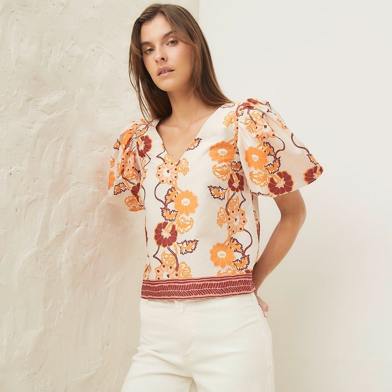 Blusa Mujer con Estampado Manga corta globo de Algodón Basement ...