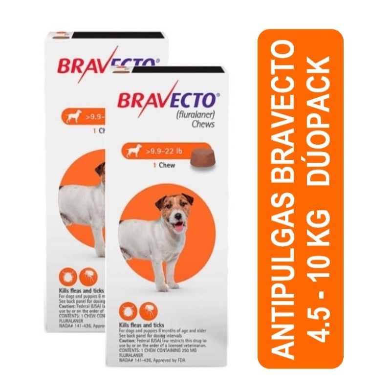 Bravecto Antipulgas para Perros 250 mg 4.5 - 10 Kg Dúopack | Sodimac Falabella