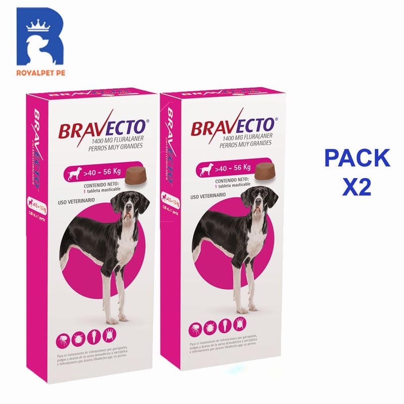 Bravecto 40-56 kg 1400 mg pack x2 Antipulgas para perro BRAVECTO ...