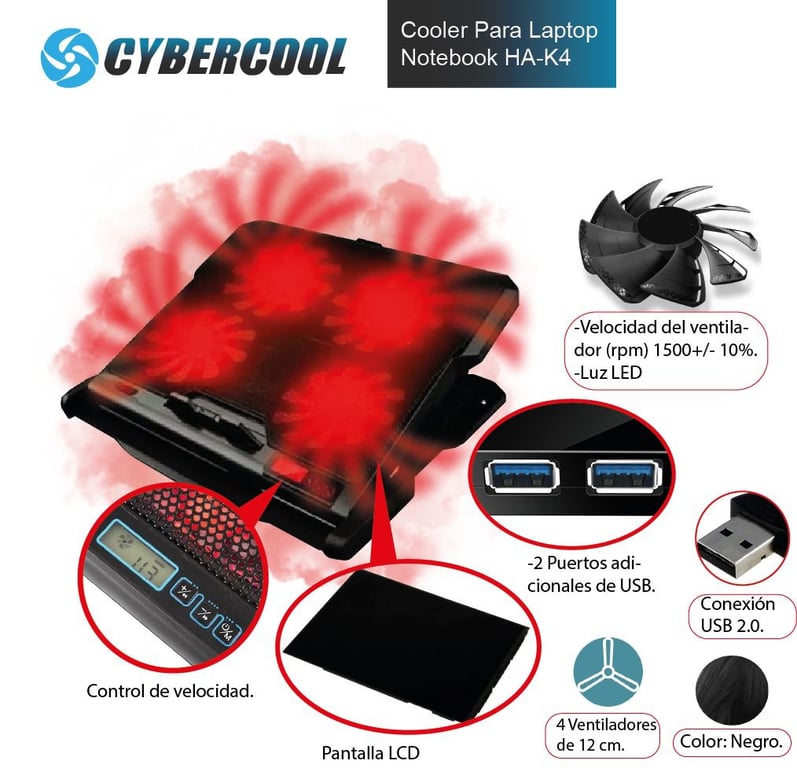 COOLER CYBERCOOL HA-K4 - 4 VENTILADORES HALION | falabella.com