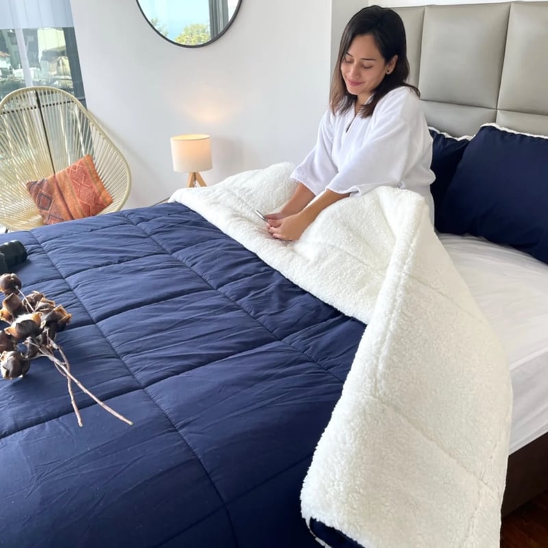 Edredón Sherpa 1 Plaza Premium Hipoalergénico Azul Marino ISATEX HOME ...