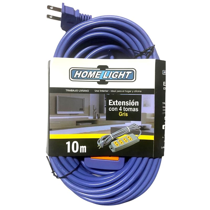 Extensión eléctrica vulcanizado 10 Metros 4 Tomas Home Light Gris HOME ...