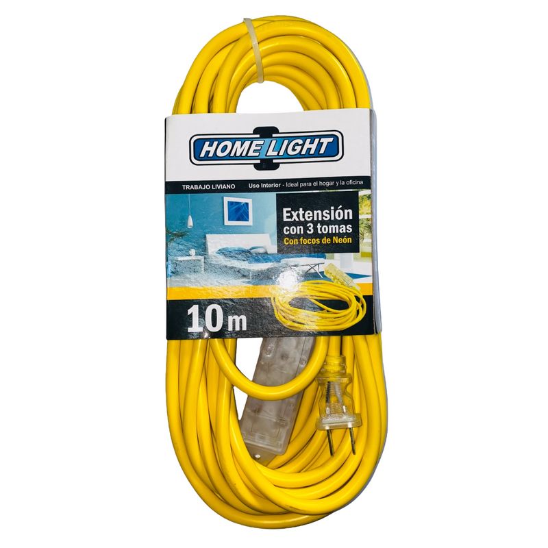 Extensión eléctrica vulcanizado 10 Metros x 3 Tomas Home Light ...