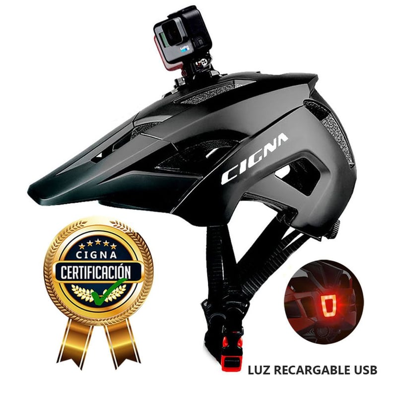 Casco Color Negro MTB con Base GO-PRO y Luz Recargable USB | Sodimac ...