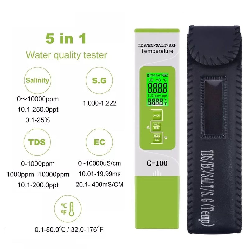Medidor De Salinidad Salinómetro 5 En 1 Sal/TDS/EC/S.G./Temperatura OEM ...