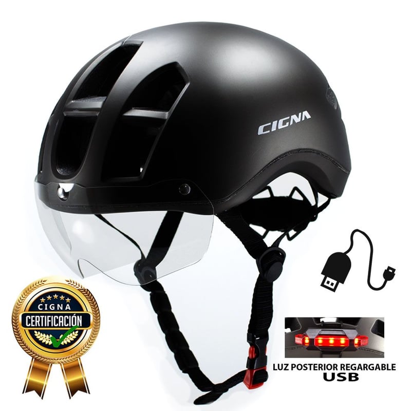Casco Negro con Lentes Foto-cromáticos y Luz Recargable USB | Sodimac Perú