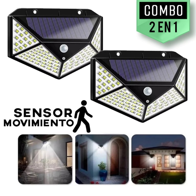 Combo lampara solar con sensor de oscuridad y movimiento luz 100 leds ...