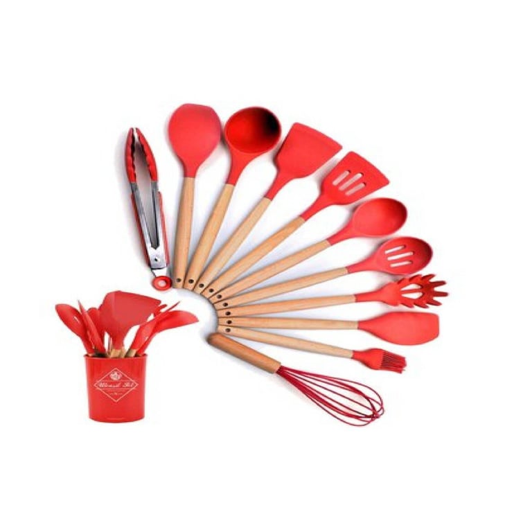 Set de Cucharones y Utensilios de Silicona Para Cocina Rojo 12PCS ...