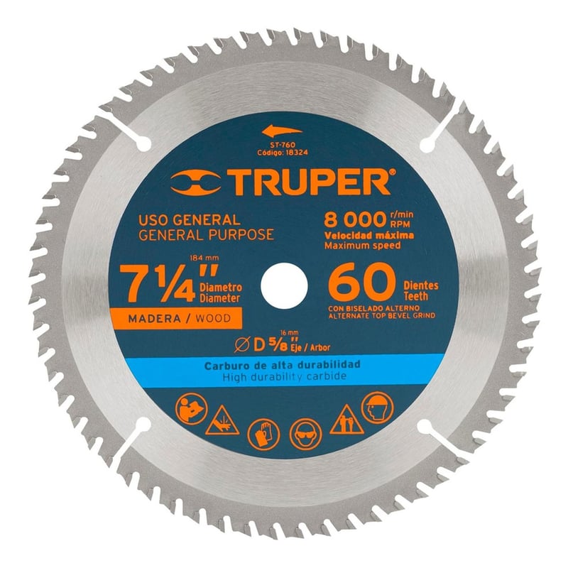 Disco Sierra Circular 7 1/4 X 60 D Para Madera Truper 18324 TRUPER ...