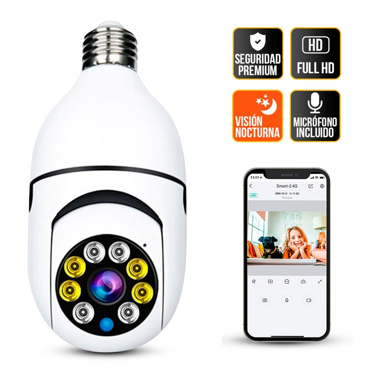 Foco Camara Espía Seguridad Vision Nocturna Facil Instalar Giro 360 CC ...
