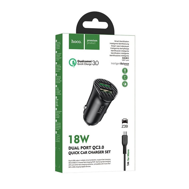 Cargador para Auto Hoco Z39 doble USB 18w QC30 5A con cable micro USB | Sodimac Perú