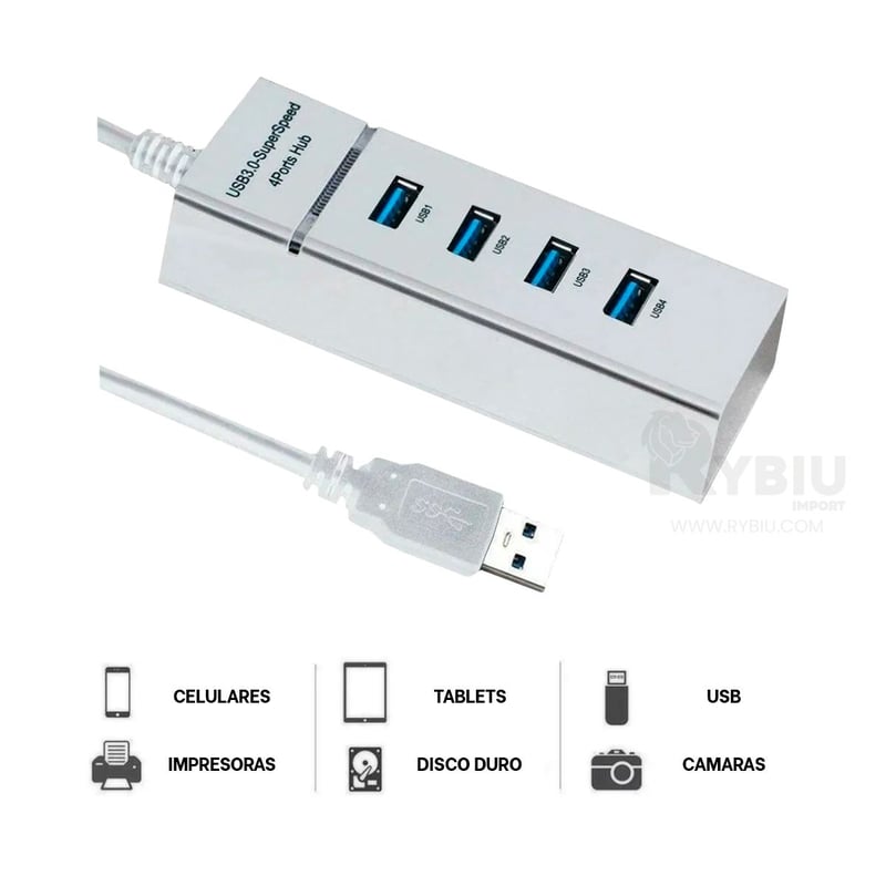 Extension USB 4 Puertos 3.0 USB Pc Laptop Celular Blanco GENERICO ...
