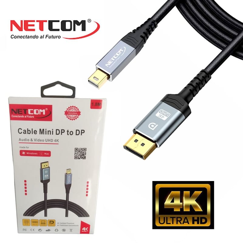 Cable Mini Displayport a Displayport Netcom Pvc Macho 1.8 Metros 4k NETCOM | falabella.com
