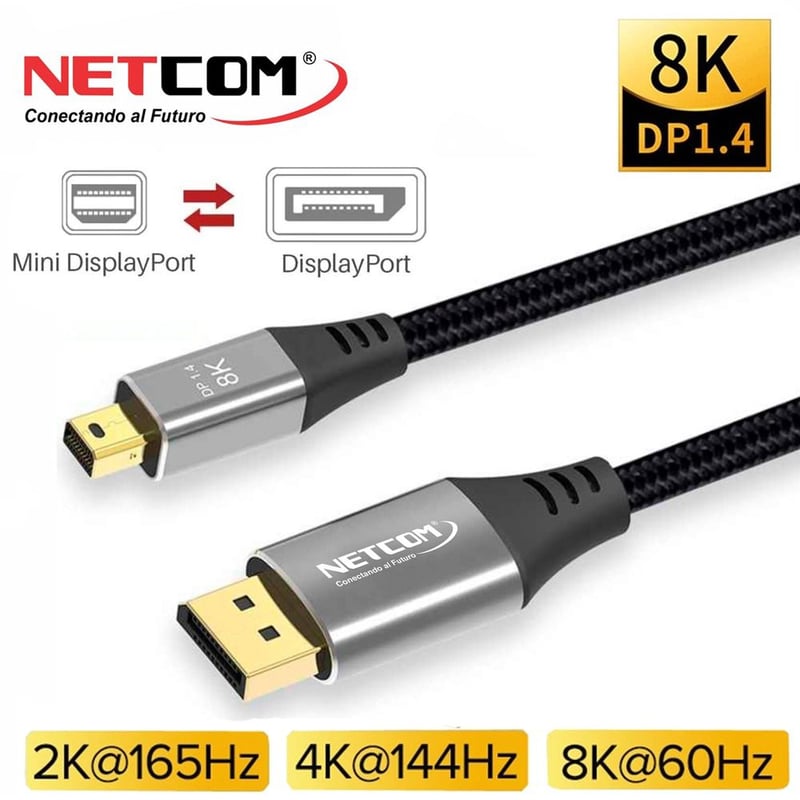 Cable Mini Displayport a Displayport 1.8 Metros NETCOM 1.4 8K 144Hz NETCOM | falabella.com