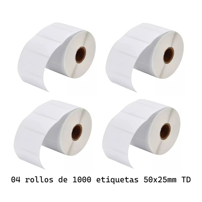 04 rollos de 1000 etiquetas adhesivas térmico 50x25mm 2x1" JPSYSTEMS ...