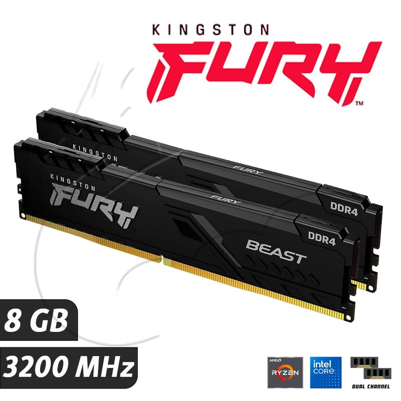 MEMORIA RAM DDR4 3200MHZ 8GB FURY BEAST KINGSTON NEGRO KINGSTON | falabella.com