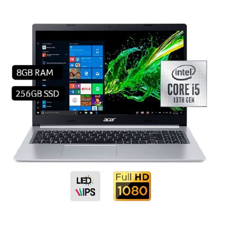 Laptop Acer A5155457MX 156 Intel Core i5 256GB SSD 8GB Plata ACER | falabella.com