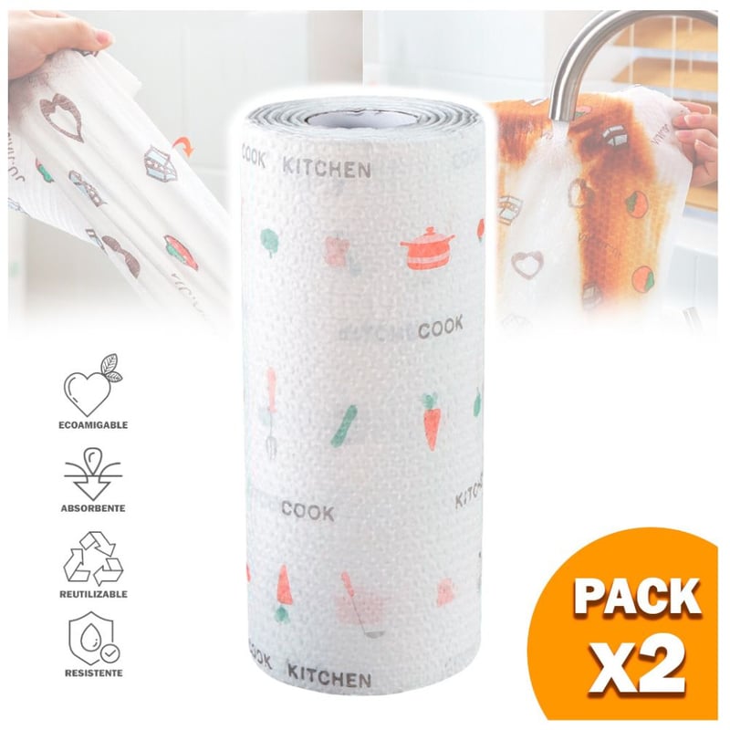 Pack X2 Papel Toalla Limpieza Rollo Absorbente Reutilizable SASHIJA ...