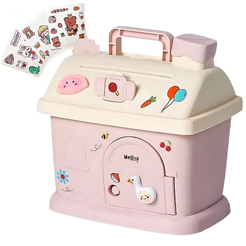 Alcancía Casita Kawaii Niños con Stickers 2D y 3D Rosa 805A MINARI ...