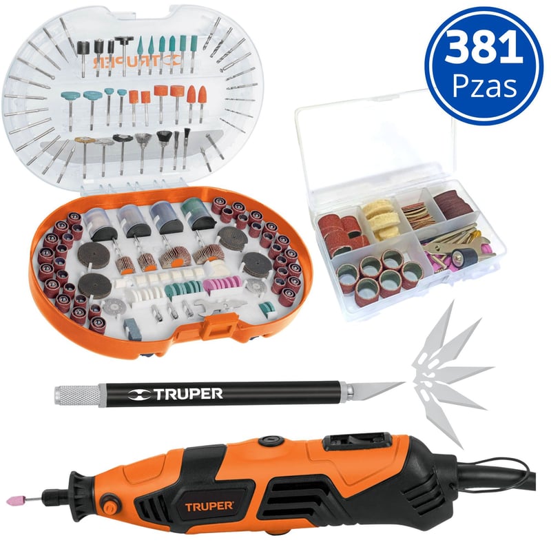 Kit mini taladro rectificadora 381 piezas, Truper TRUPER | falabella.com