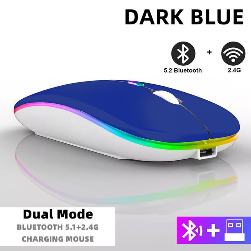 Mouse Bluetooth Recargable Dual con LUZ LED RGB - Azul oscuro OEM ...