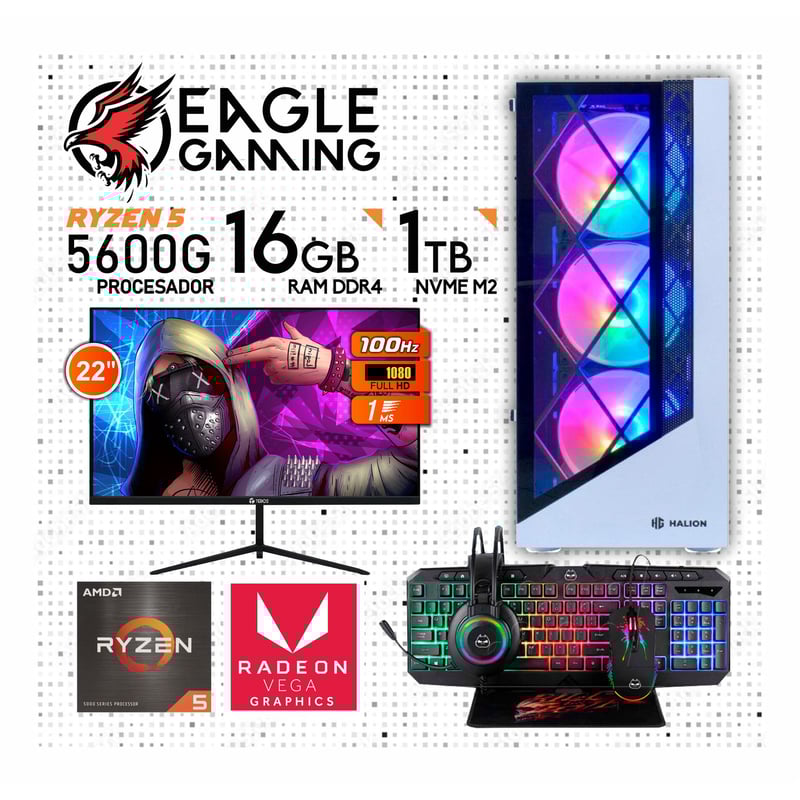PC GAMER RYZEN 5 5600GT completa ram16gb ssd 500gb monitor 24 AMD ...
