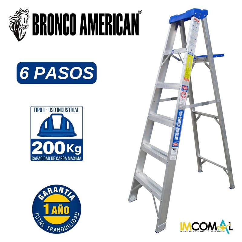 Escalera Aluminio Tijera Simple Ascenso de 6 Pasos. BRONCO AMERICAN ...