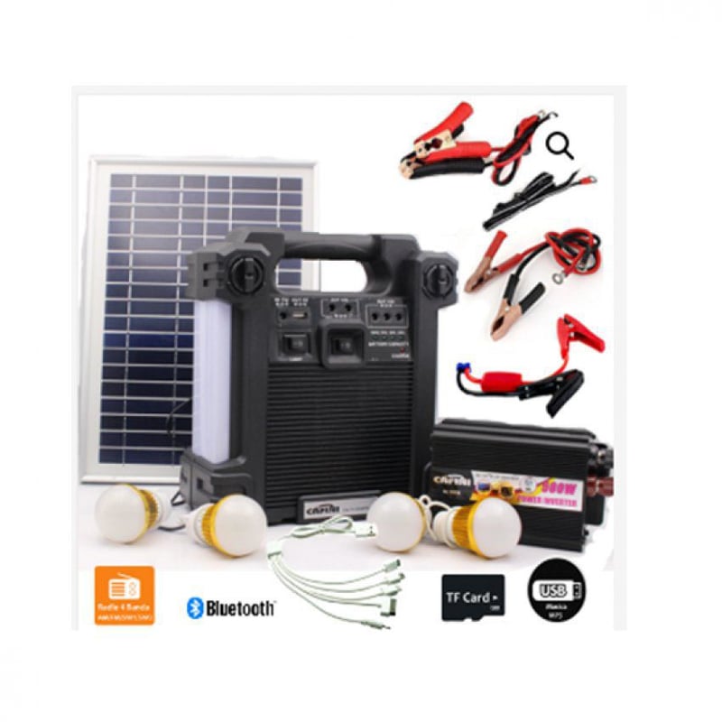 Kit solar portatil cafini 4 focos- inversor- radio fm am -bluetooth ...