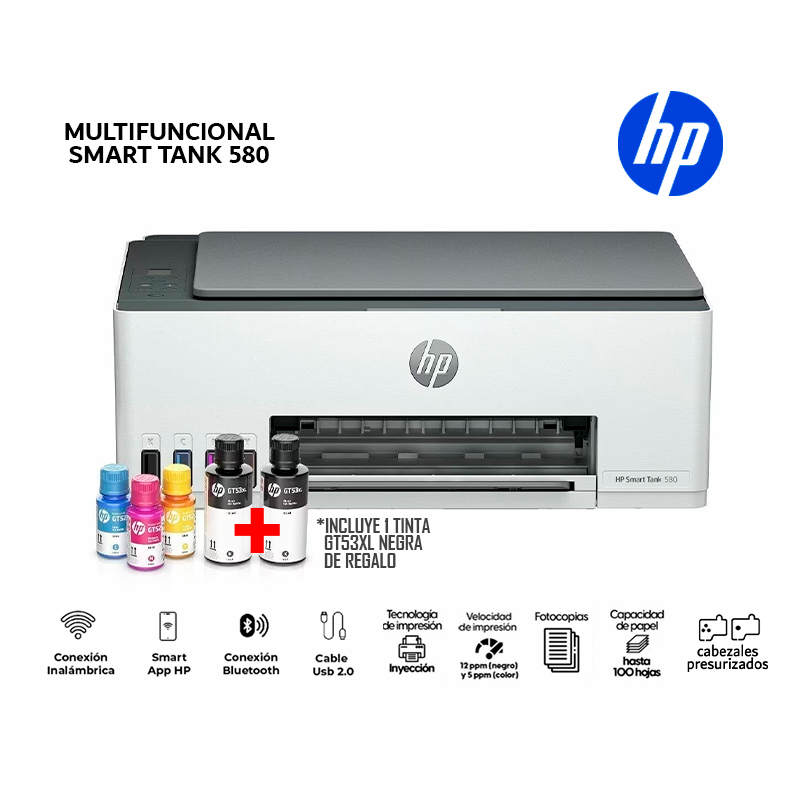 Multifuncional HP Smart Tank 580 Color Wifi Bluetooth Smart App-1F3Y2A ...