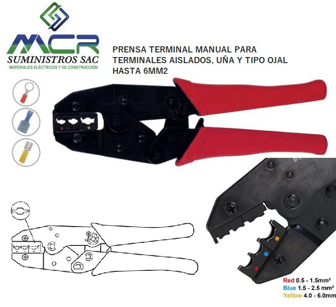 ALICATE PRENSA TERMINAL MANUAL PARA TERMINAL AISLADOS OJAL Y UÑA ...