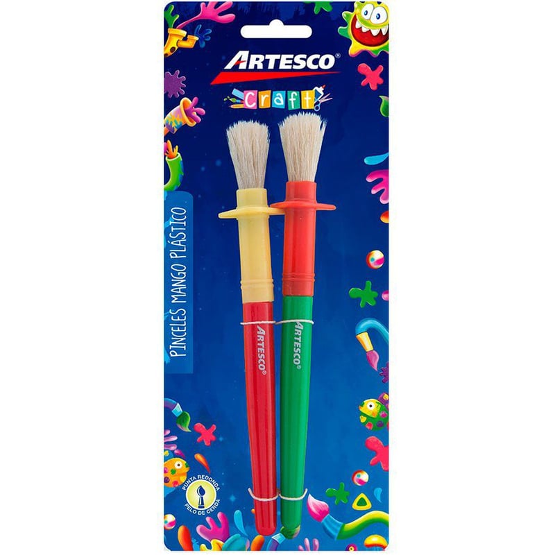 Set x 2 Pinceles Pelo Cerda Punta Redonda Mango Bicolor ARTESCO ...
