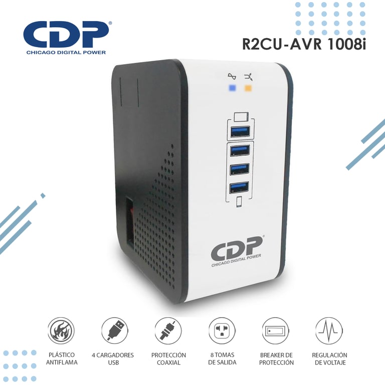 Estabilizador de voltaje 220vac CDP Modelo R2CU AVR1008i de 8 salidas con 4 salidas usb CDP ...