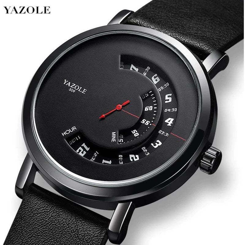 Reloj Hombre Correa de Cuero Yazole 509 Cuarzo Negro Moda Hombre YAZOLE ...