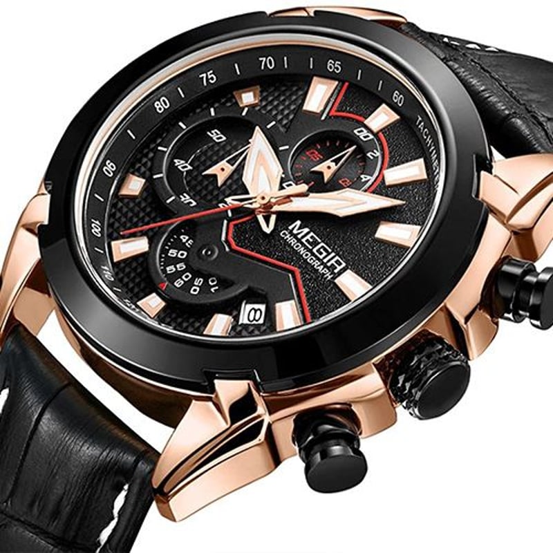 Reloj Megir negro para hombre con correa de cuero MEGIR | falabella.com