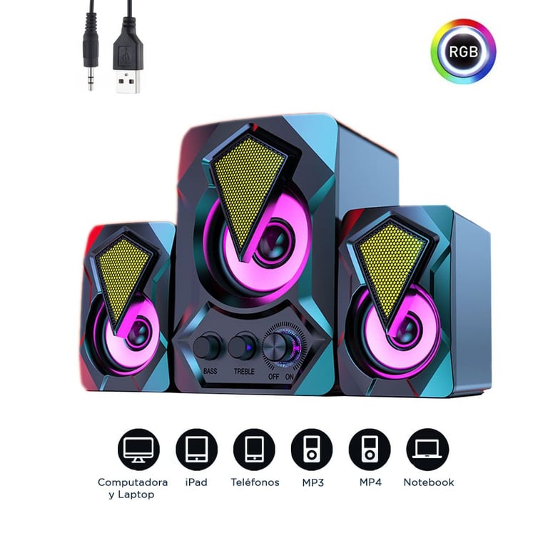 Parlantes con Subwoofer Gamer RGB 11W para PC Laptop y Teléfonos ...