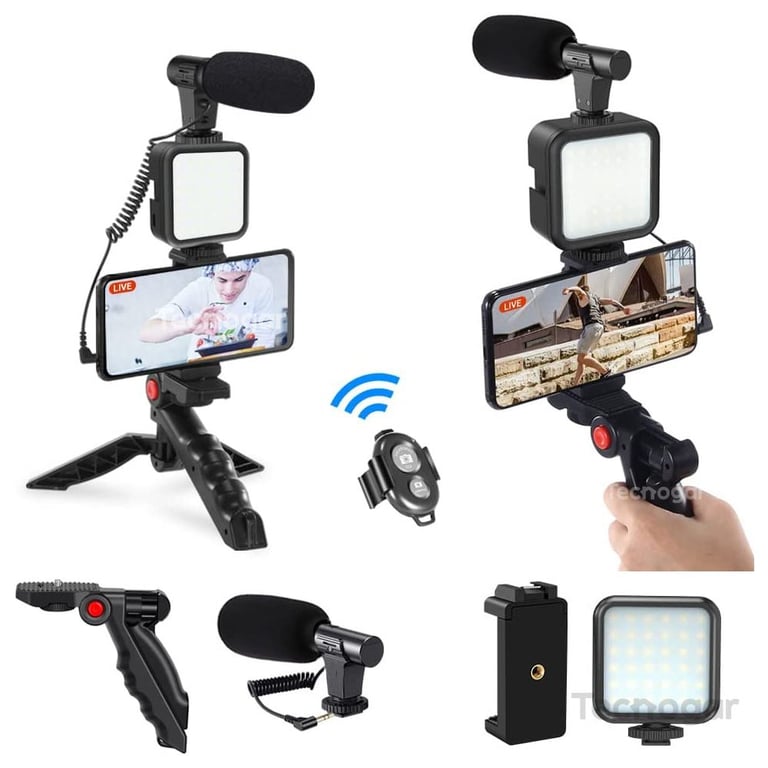 Kit de Grabación Vlogger Mini Tripode Micrófono Control Luz Led ...
