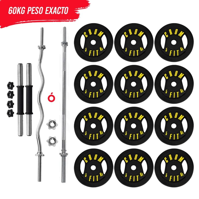 Set Pesas 60kg Barra Z Ó Recta Manubrios HOLGU | falabella.com