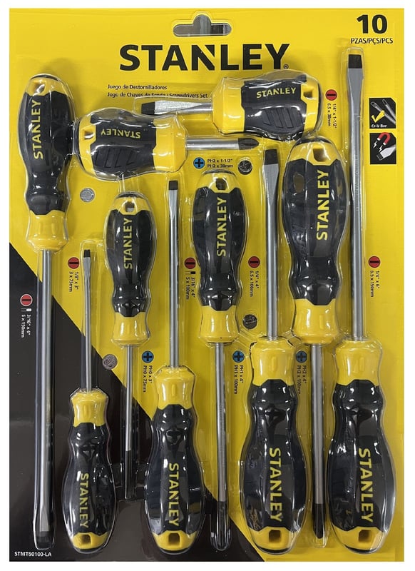 PROMO JUEGO DESARMADOR 10 PIEZAS CUSHION GRIP 60-100 STANLEY STANLEY ...
