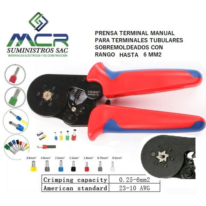 ALICATE PRENSA TERMINAL TUBULAR SOBREMOLDEADO 6 PUNTAS | Sodimac Perú