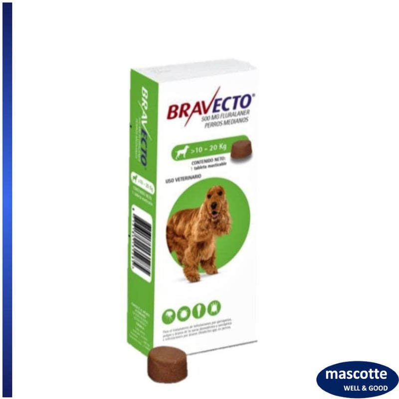 Antipulgas para perros bravecto 500 mg de 10 a 20 kg BRAVECTO | falabella.com