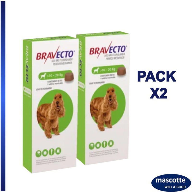 Antipulgas para perros bravecto 500 mg de 10 a 20 kg PACK BRAVECTO | falabella.com