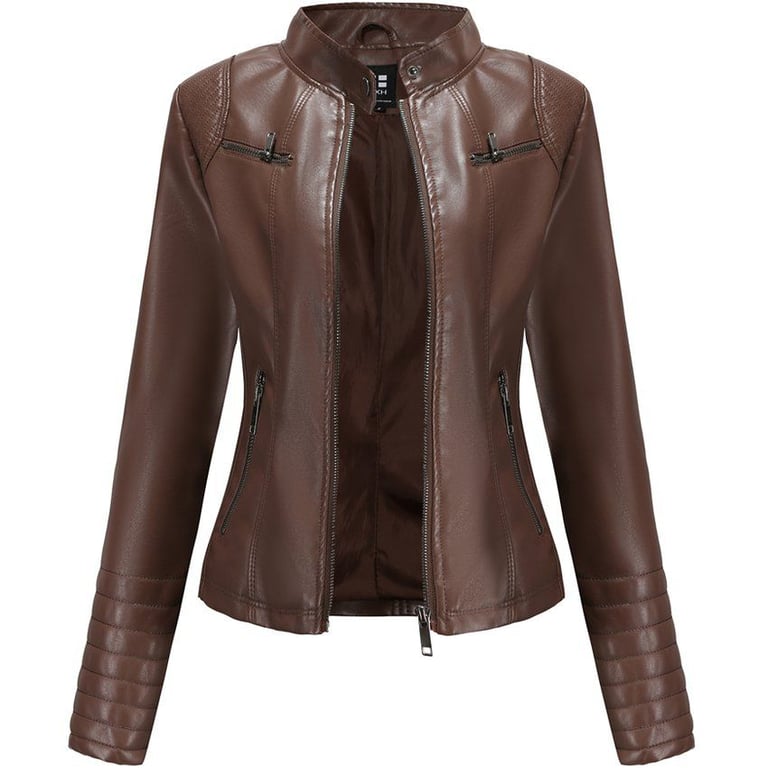 Chaqueta tipo cuero mujer marrón GENERICO | falabella.com