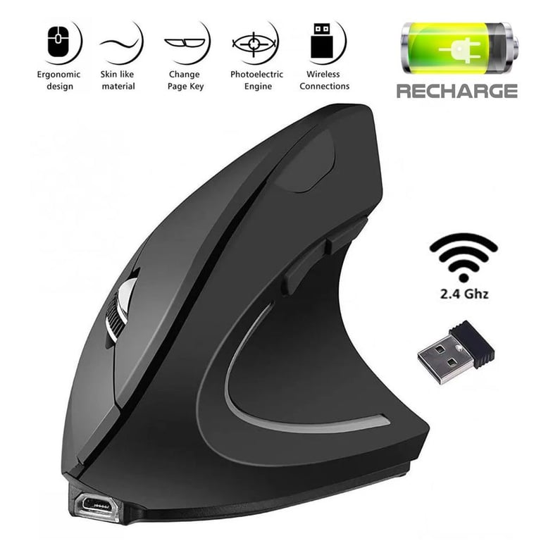 Mouse recargable inalambrico ergonomico vertical 2.4ghz, usb 3.0 OEM ...