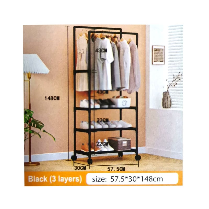 Perchero Colgador Zapatero Estante Ropa Doble 3 Niveles Con RuedasN ...