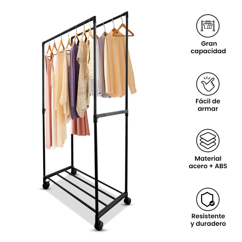 Perchero Colgador Doble Varilla con Ruedas - Negro | Sodimac Perú