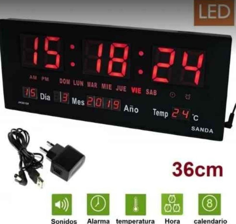 Reloj Digital LED 45x22cm de Pared de Negocio con Calendario Fecha ...