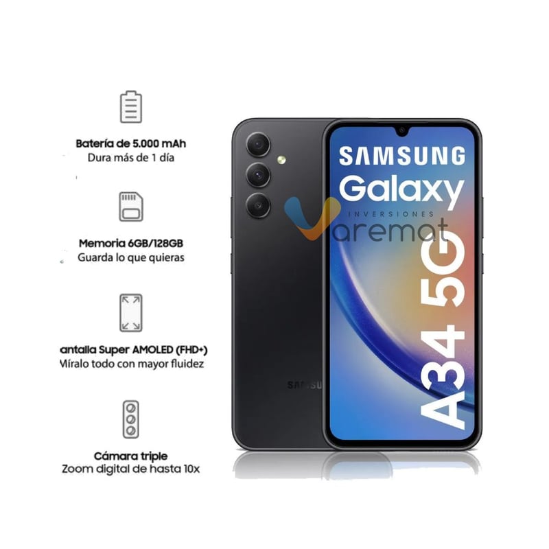 Smartphone 66 Galaxy A34 5G 6GB 128GB SM-A346M - Negro SAMSUNG ...