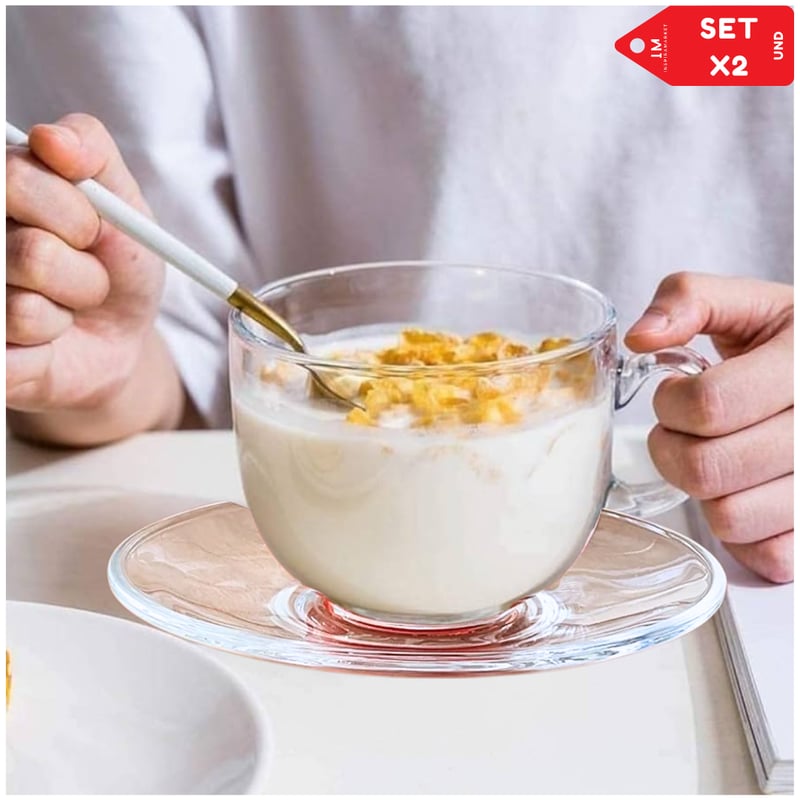 Taza y plato de vidrio set transparente 420ml INSPIRA | falabella.com