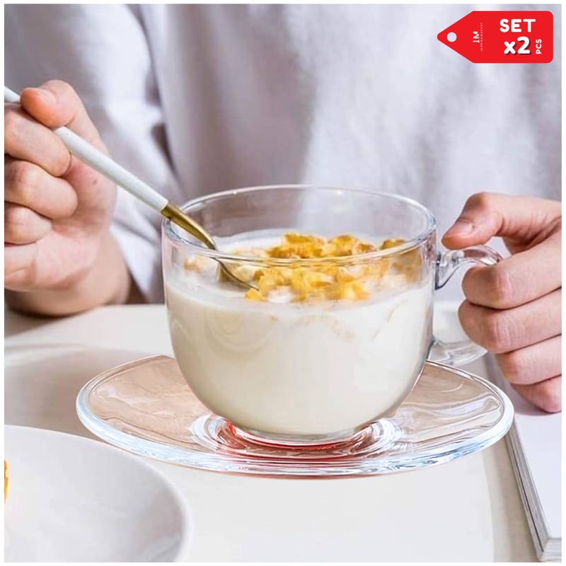 Taza y plato de vidrio set transparente 420ml INSPIRA | falabella.com